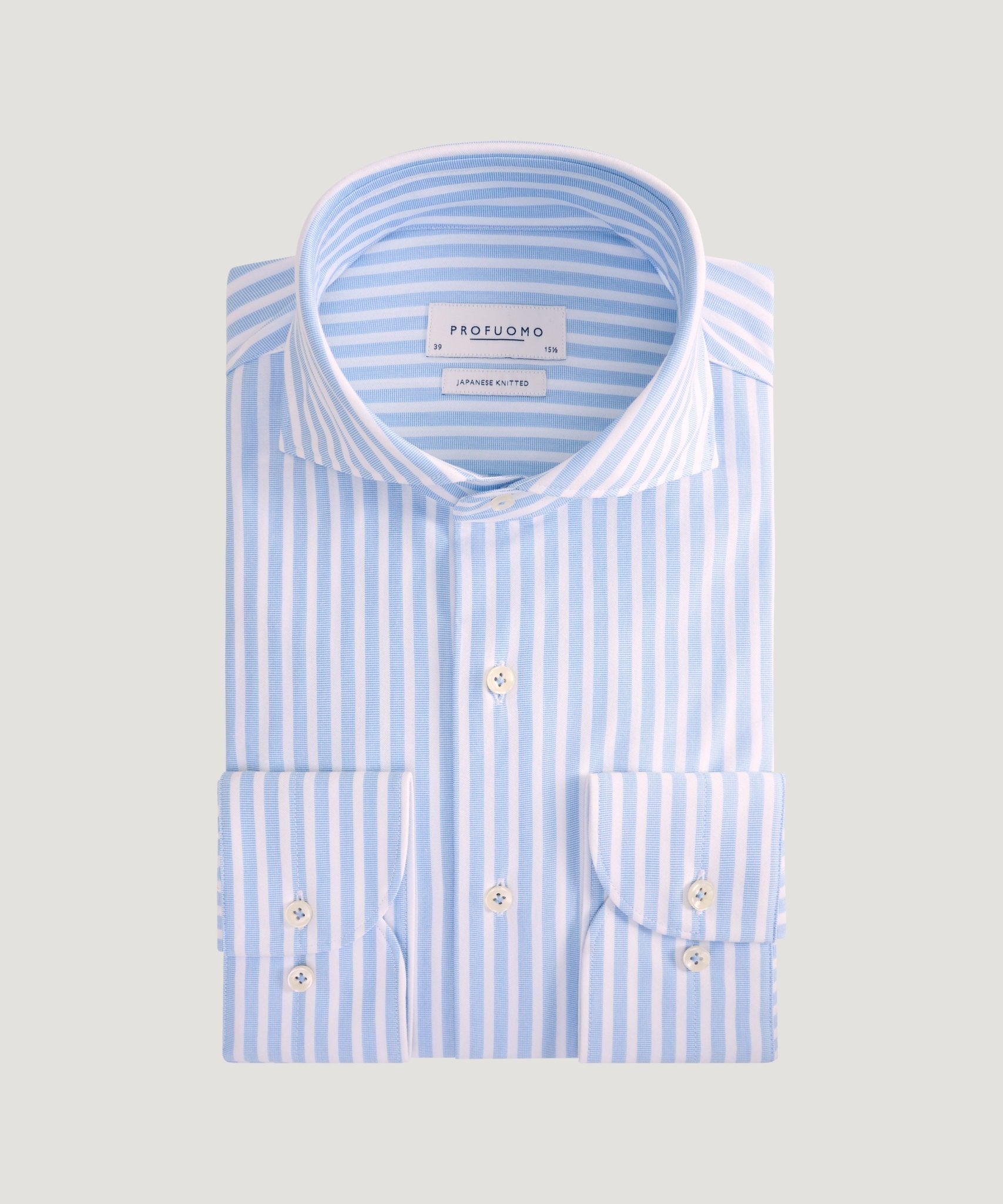 Profuomo Japanese knitted overhemd katoenmix blauw gestreept